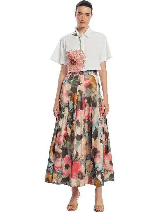 Lela Rose Printed Cotton Full Skirt - Floral