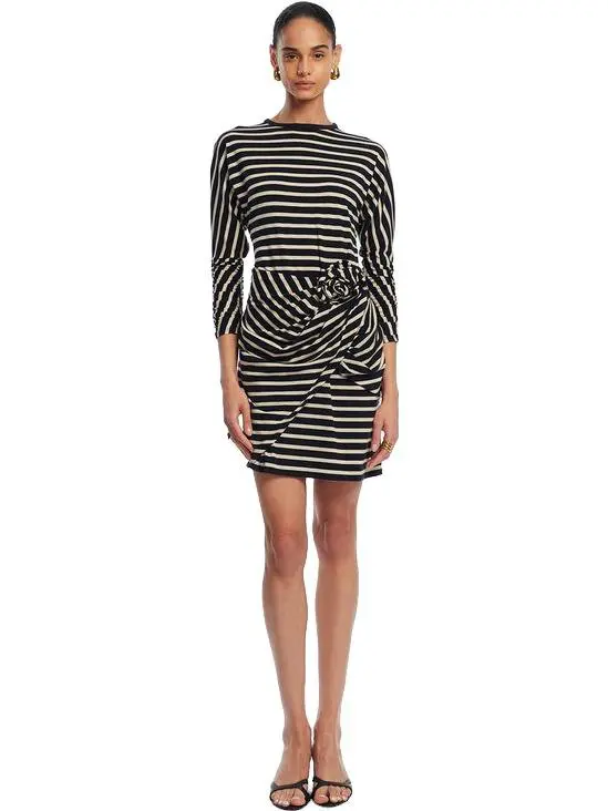Lela Rose Striped Jersey Rose Ruched Dress - Navy / Blue