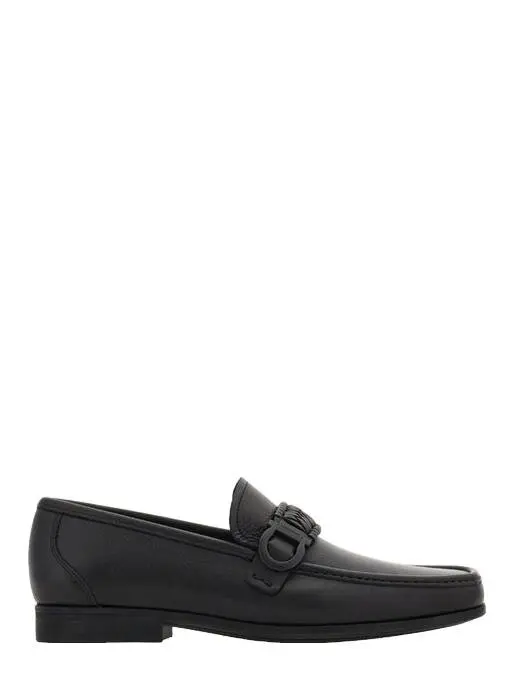 FERRAGAMO Moccasin With Braid And Gancini Ornament - Black