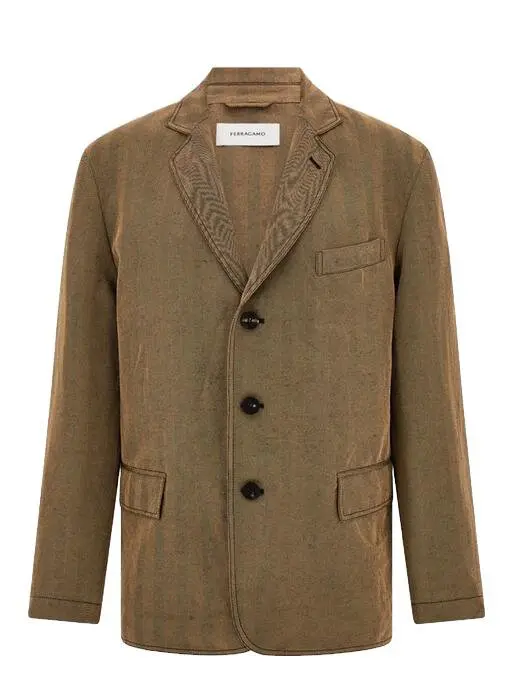 FERRAGAMO Single Breasted Blazer - Natural