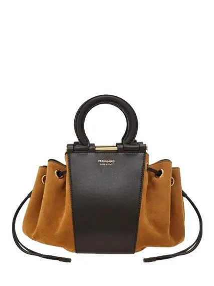 FERRAGAMO Gancini Embossed Bucket Bag - Brown