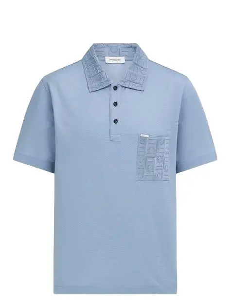 FERRAGAMO V-neck Polo With Jacquard Pocket Detail - Natural