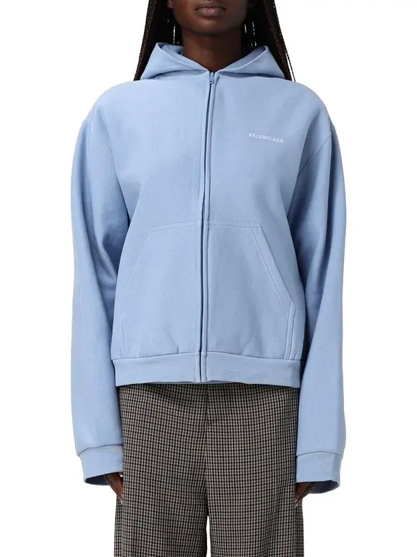 Balenciaga Zip-up Hoodie With Logo Detail - Gnawed Blue