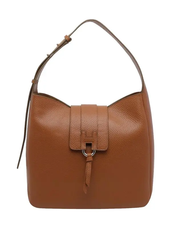 Hogan Grained Leather Hobo Shoulder Bag - Brown
