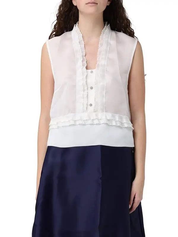 Alberta Ferretti Sleeveless Silk Organza Shirt - Ivory