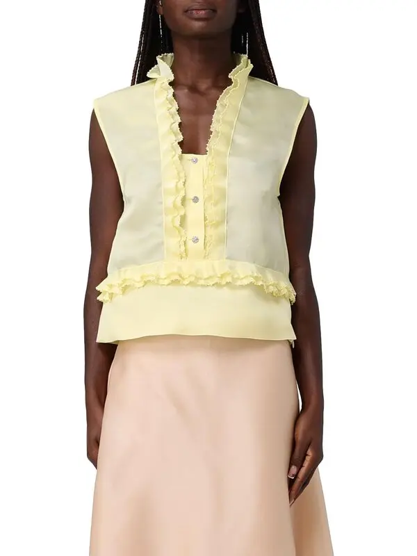 Alberta Ferretti Sleeveless Silk Organza Shirt - Yellow