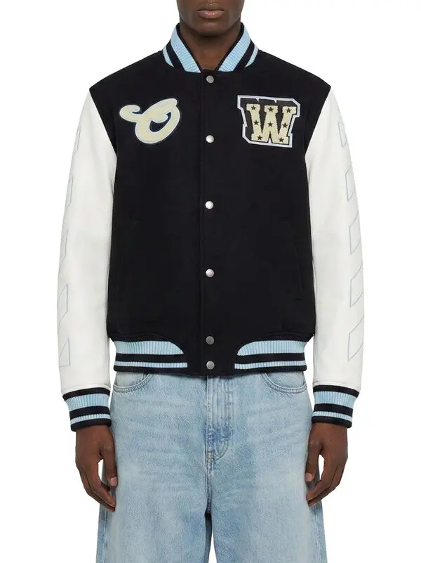 Off-White Wool Blend Varsity Jacket - Black