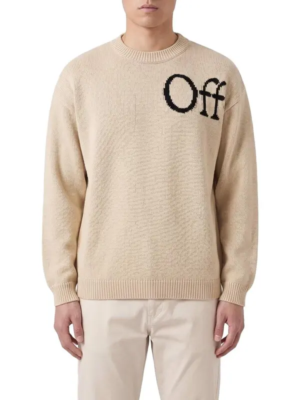 Off-White Off" Logo Knit Sweater - Cream