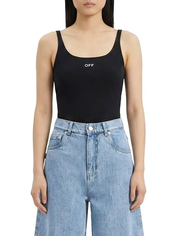 Off-White Ribbed Cotton Tank Top - Black