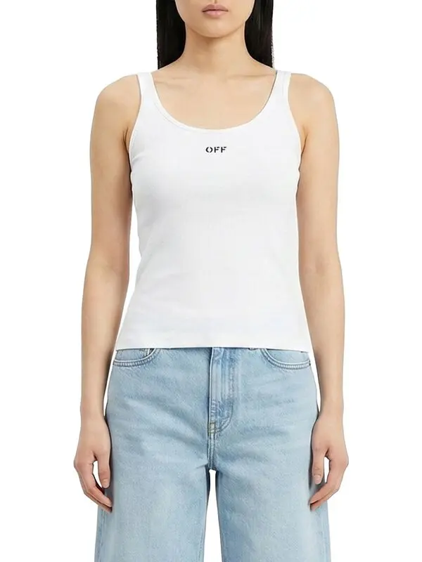 Off-White Ribbed Cotton Tank Top - White 1
