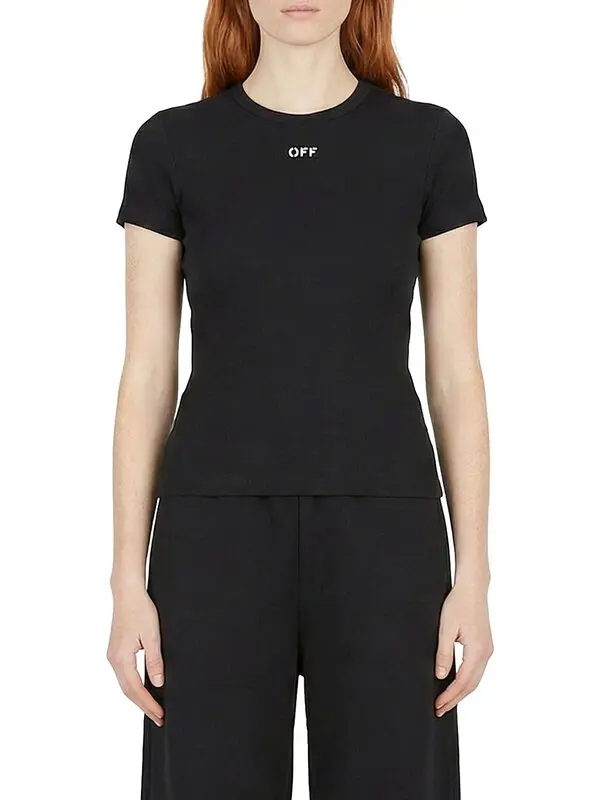 Off-White Cotton T-shirt With Logo Detail - Black