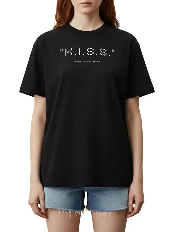 Off-White Kiss" Graphic T-shirt - Black