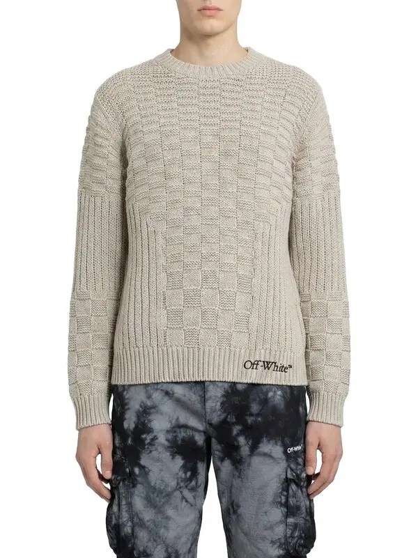 Off-White Cotton Crewneck Sweater - Grey