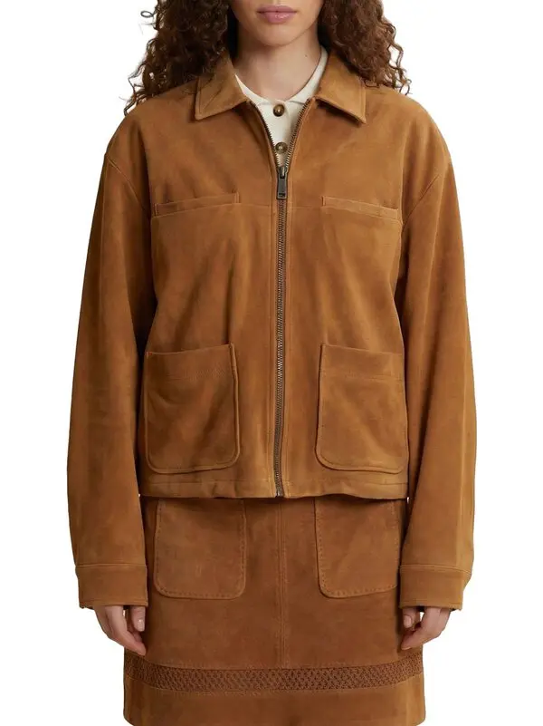 LA MARTINA Suede Leather Zip-up Jacket - Brown