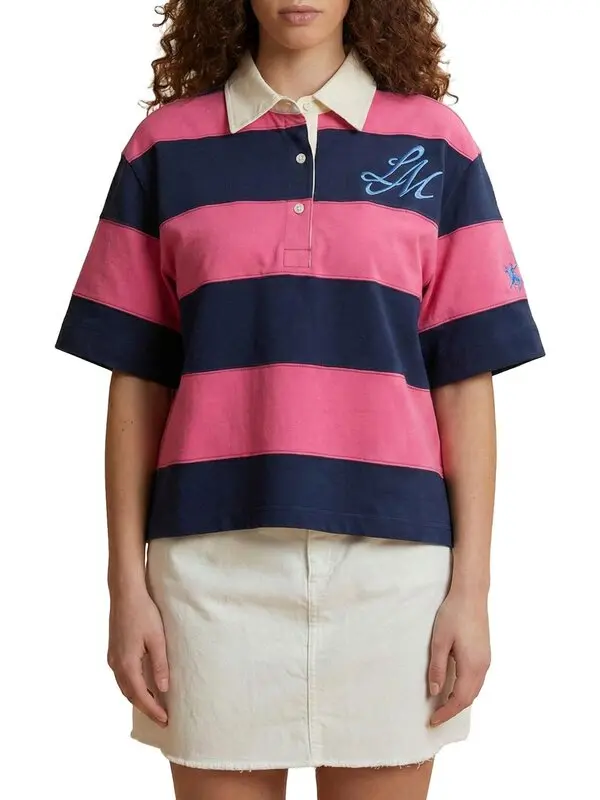 LA MARTINA Striped Cotton Polo Shirt With Logo - Navy