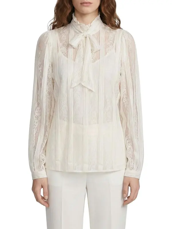 TWINSET Lace Top With Tie Neck - Pearl