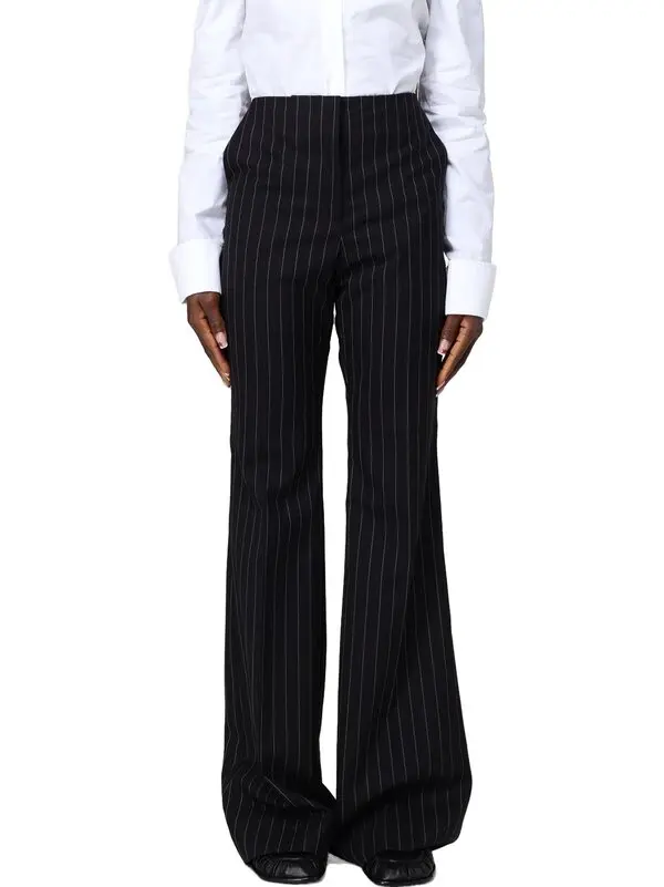 Sportmax Striped Virgin Wool Blend Flared Trousers - Black