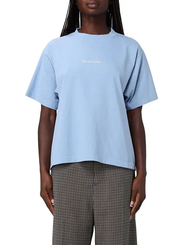 Balenciaga Logo T-shirt - Gnawed Blue