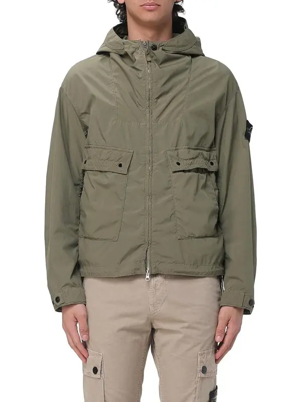 Stone Island Zip-up Hooded Jacket With Multiple Pockets - Green
