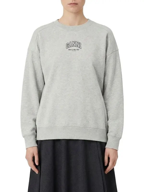 GANNI Cotton Crew-neck Sweatshirt With Logo - Grey