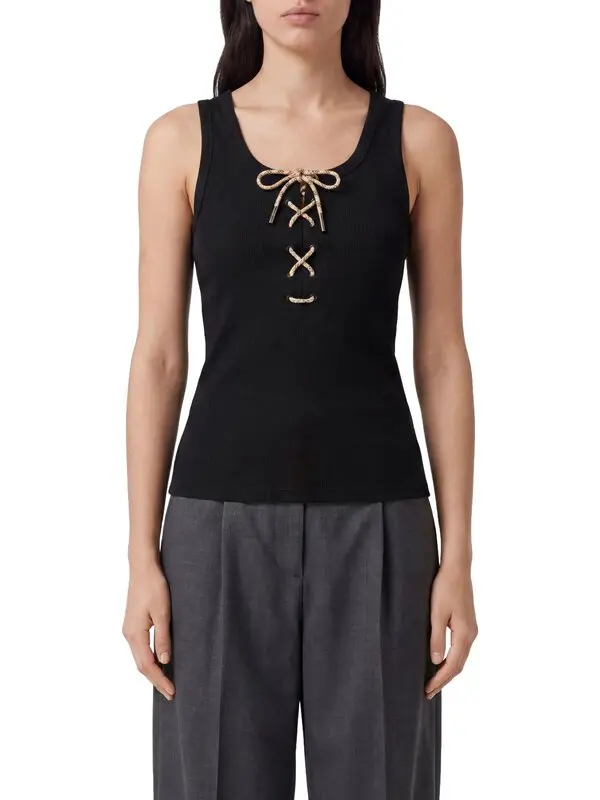 Burberry Square Neck Sleeveless Cotton Top - Black