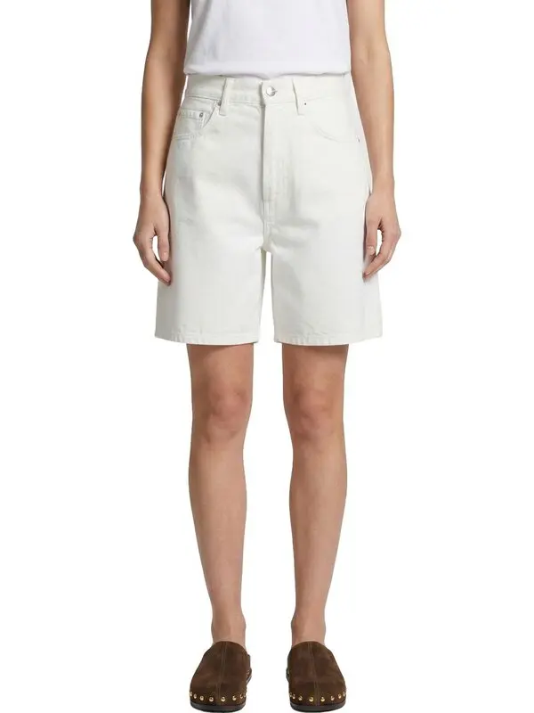 ANINE BING Solid Denim High-waisted Regular Fit Shorts - Beige