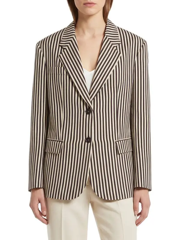 ALYSI Striped Linen Blend Blazer - Brown