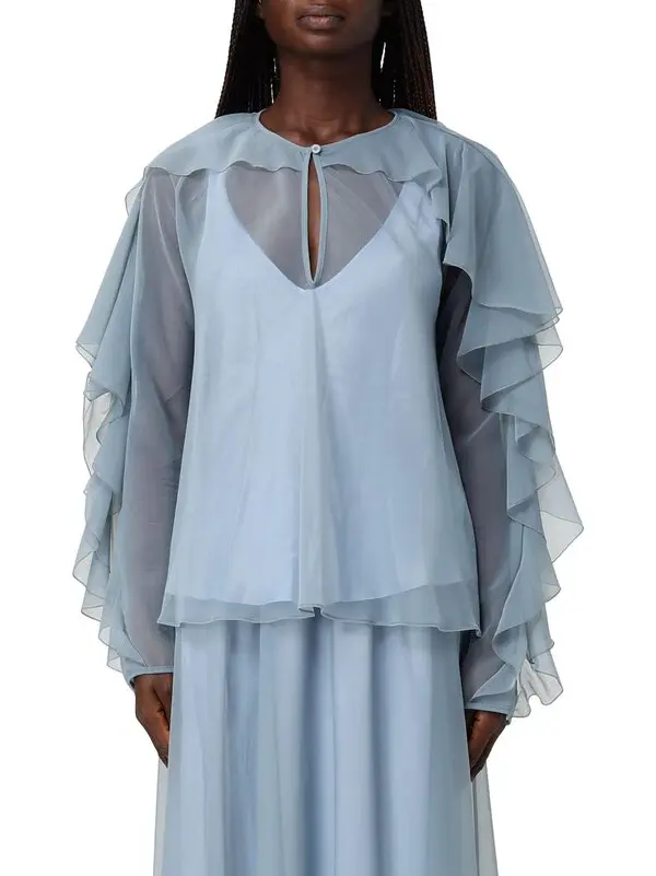 FORTE_FORTE Crêpe Blouse With Ruffle And Embroidered Details - Beige