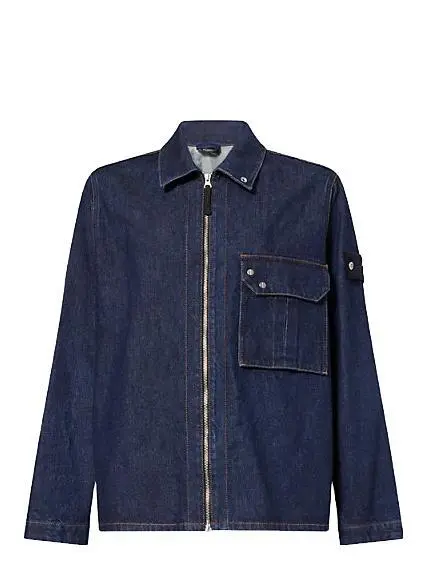 Stone Island Patch-pocket Zip-up Denim Shirt - Blue Rinse