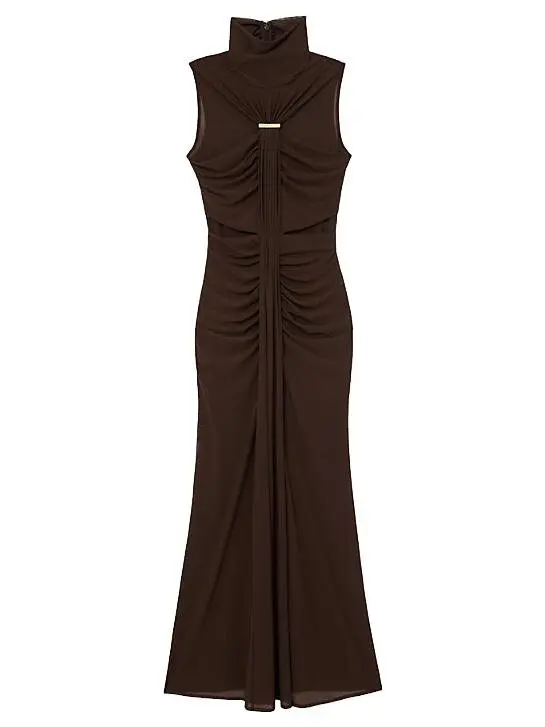 REISS Ruched Sleeveless Maxi Dress - Chocolate Brown