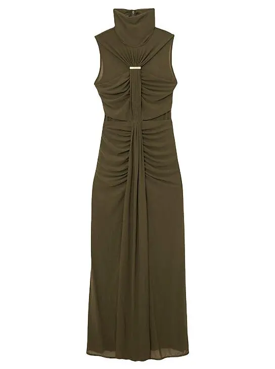 REISS Colette Ruched Sleeveless Maxi Dress - Khaki Green