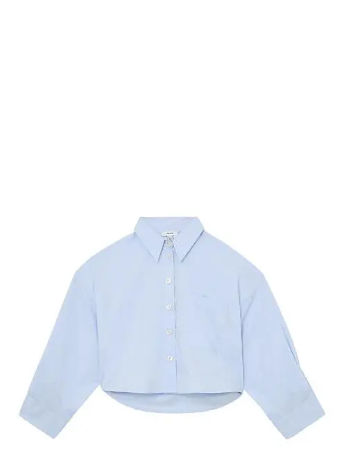 REISS Solenge Long-sleeve Cropped Cotton Shirt - Blue