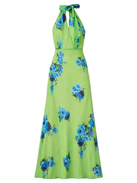 RO&ZO Athena Tie-neck Floral-print Maxi Dress - Green