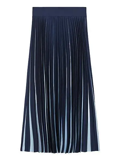 REISS Pleated Woven Midi Skirt - Navy Pale Blue