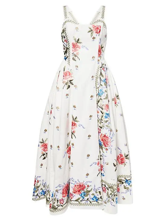 Erdem Floral-embroidered Bustier Cotton Midi Dress - White