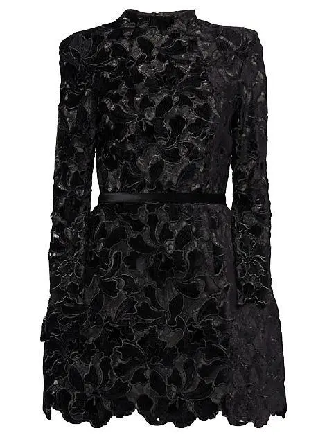 NADINE MERABI Lydia Lace Velvet Mini Dress - Black