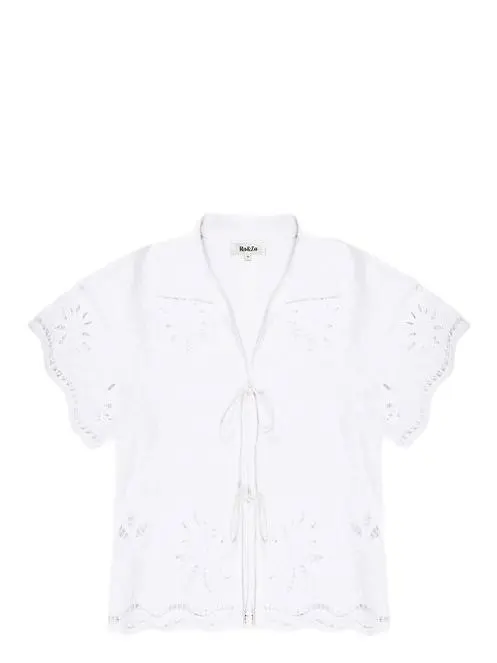 RO&ZO Broderie Tie-front Cotton-blend Shirt - White