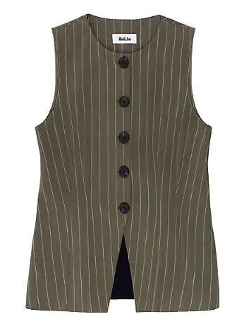 RO&ZO Pinstripe Woven Waistcoat - Olive