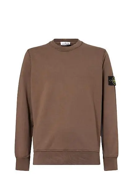 Stone Island Brand-badge Crew-neck Cotton-jersey Sweatshirt - Umber