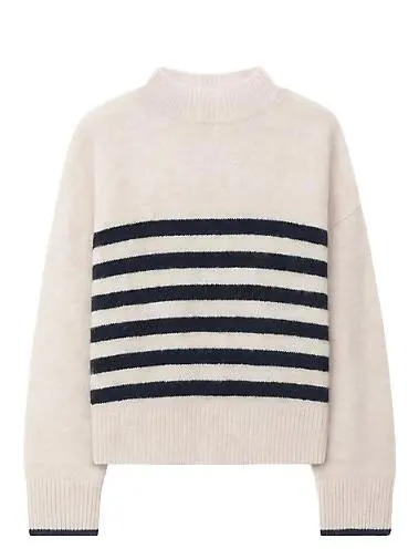 RO&ZO Breton-stripe High-neck Wool-blend Jumper - Ivory