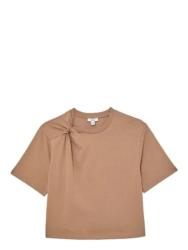 REISS Esme Twist-shoulder Cotton T-shirt - Taupe Brown