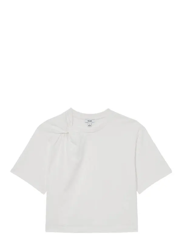 REISS Esme Twist-shoulder Cotton T-shirt - White
