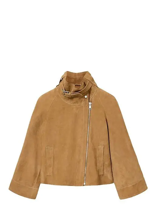 ALLSAINTS Rhodes Funnel-neck Suede Jacket - Camel Brown