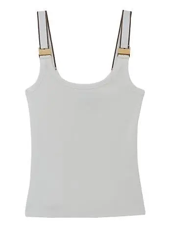 REISS Stretch-cotton Vest With Hardware Embellishment - White Camel
