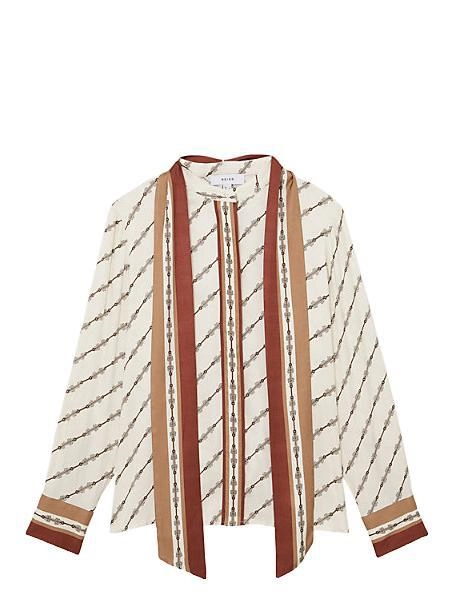 REISS Lydia Tie-neck Chain-print Shirt - Ivory