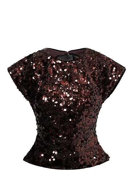 GANNI Sequin-embellished Velvet Top With Bow Detail - Demitasse