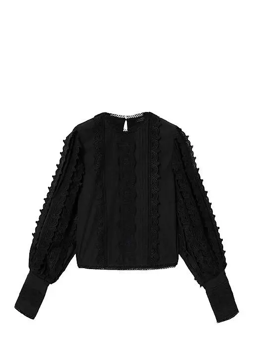 ALLSAINTS Hart Lace-trimmed Cotton Blouse - Black