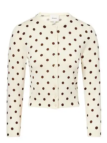 REFORMATION Bernadette Polka Dot-print Merino Wool Cardigan - Brownie Dot