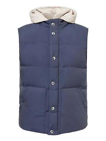 Eleventy Detachable-hood Padded Silk Gilet - Blue, Sand