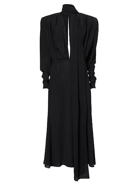 MUGLER Fluid Draped Woven Midi Dress - Black